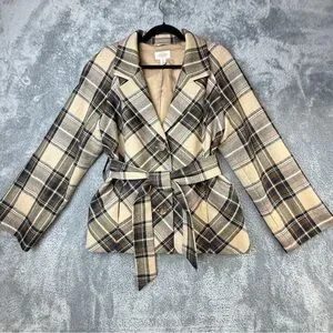 Talbots | Jackets & Coats | New Talbots Plaid Tan Black Double Breasted ...